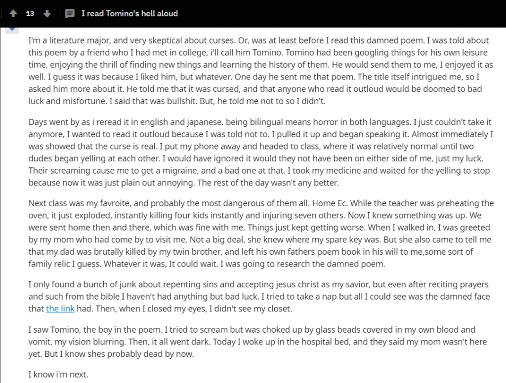 Tomino's Hell: Full Poem, Real Experiences [Scary] - ClassyWish